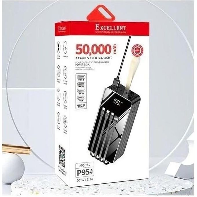 Shop 50000 mAh Original Power Bank inbuilt 4 Cables, Fast Charging, 7 ...