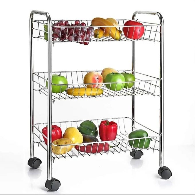 Shop 3-tier Kitchen Storage Trolley With Wheels- silver