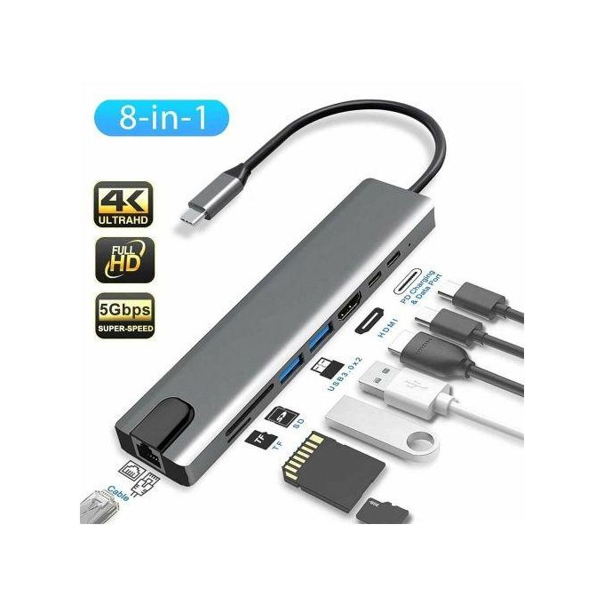 Shop Usb Type C 8 In 1 Multi Function Hub - Grey | Jumia Uganda