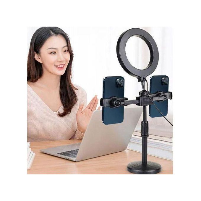 Shop Ring Light With Tripod Stand 2 Phones Holders Desktop